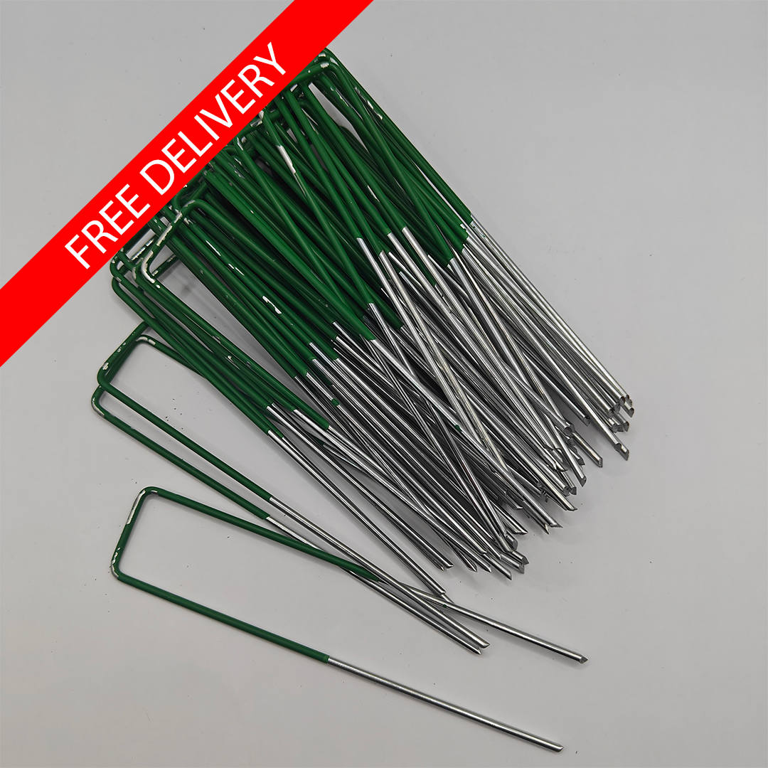 50 Green Steel U-Pins – Artificial Grass Central